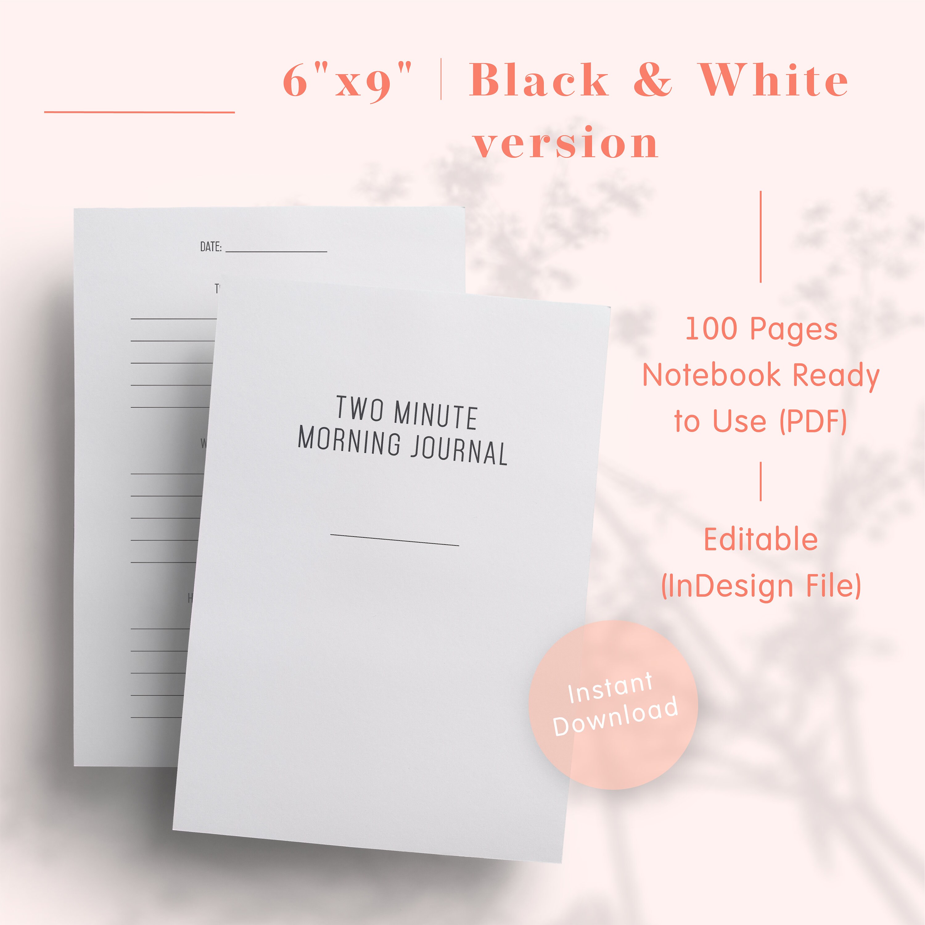 Two Minute Morning Journal Planner Template KDP Interiors Editable ...