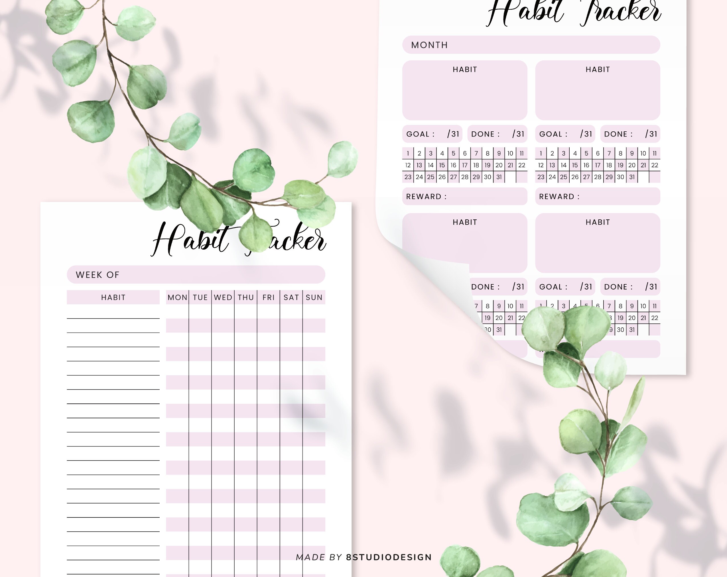 Habit Tracker Journal Planner Printable, Month Habit Tracker, Habit ...