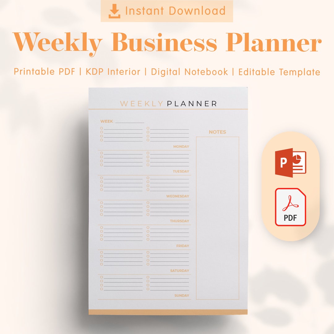 Weekly Business Planner Template - KDP Interiors Editable, Printable ...