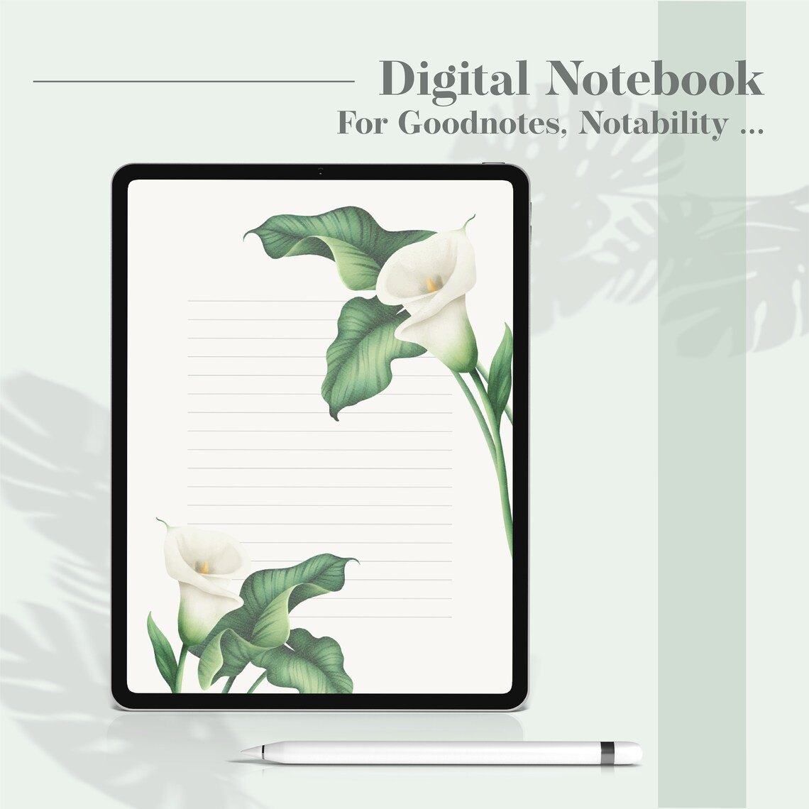 White Lilies Printable Stationery 2 - Lined - Printable PDF ...