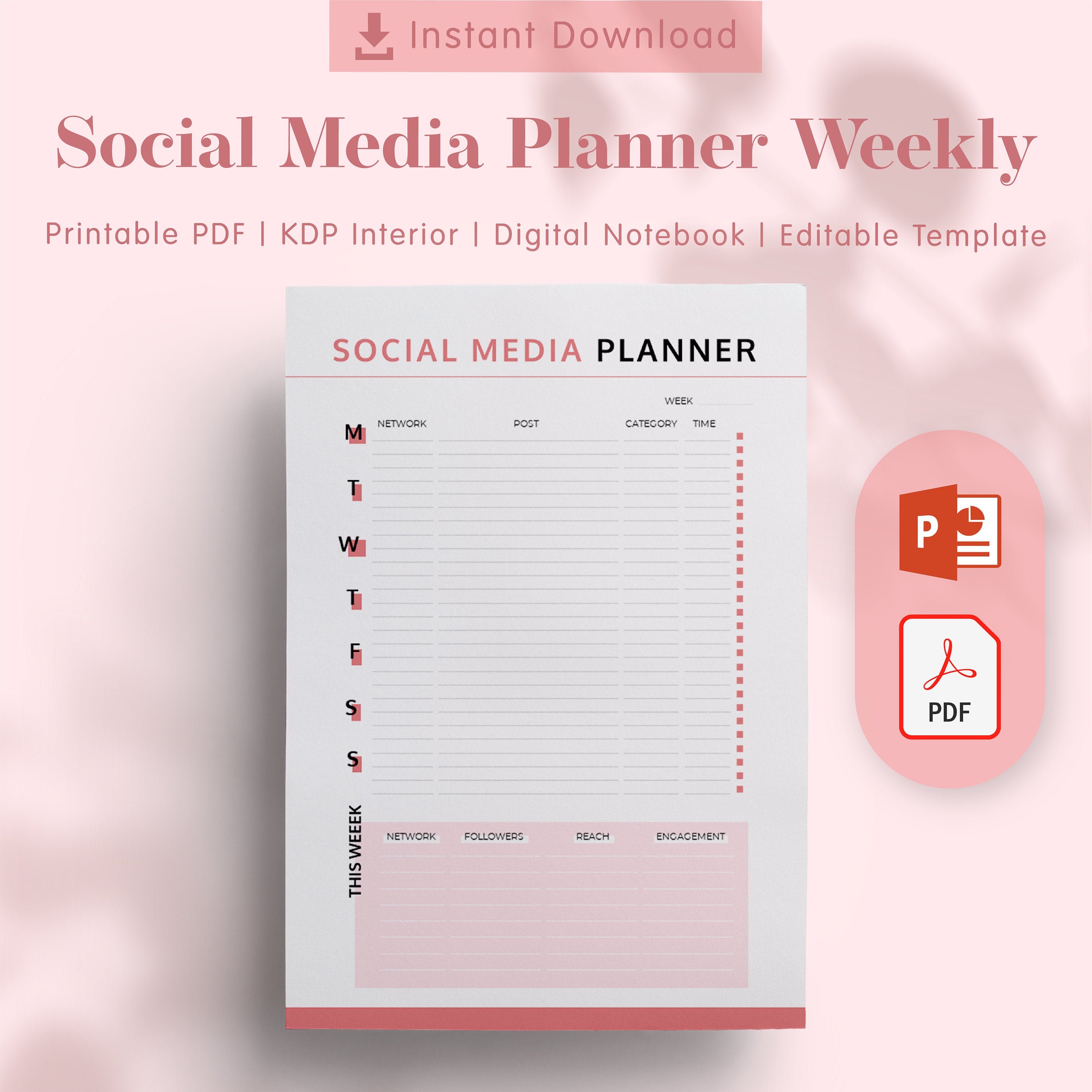 Social Media Weekly Planner Template - KDP Interiors Editable ...