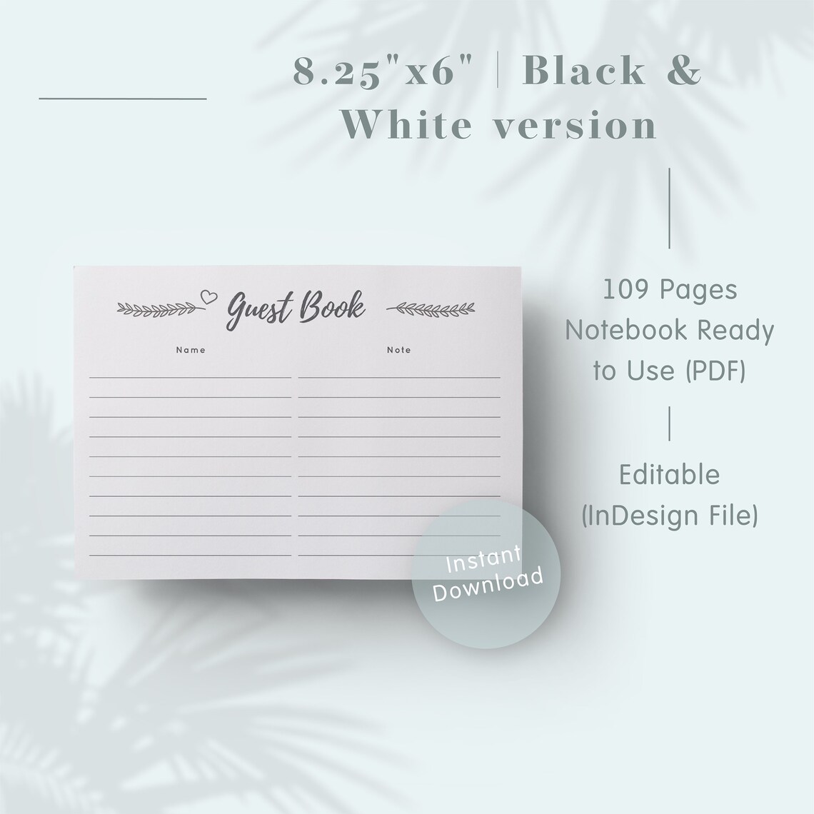 Guest Book Printable Template - Size 8.25 X 6 in - KDP Interiors ...
