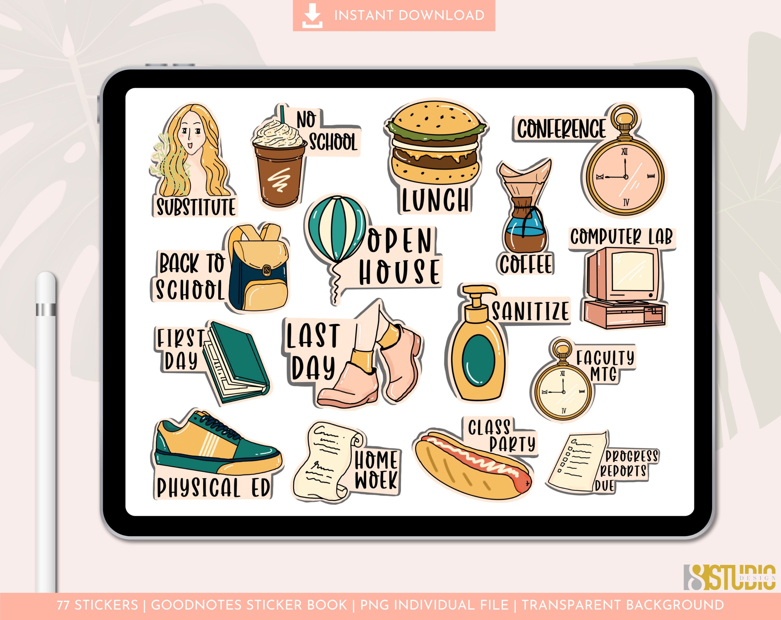 Teacher Stickers - Digital Stickers for Goodnotes, School Pre-cropped ...