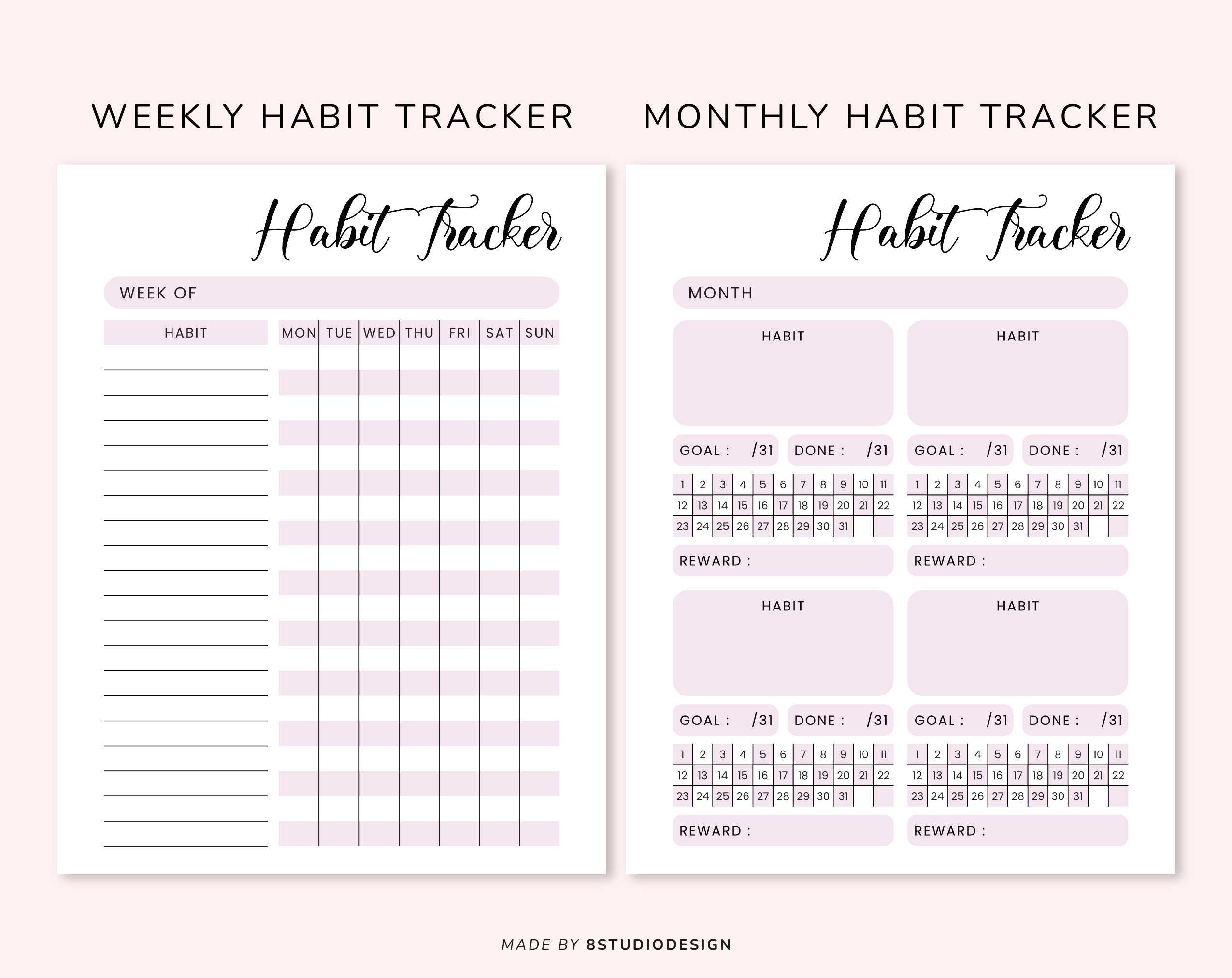Habit Tracker Journal Planner Printable, Month Habit Tracker, Habit ...