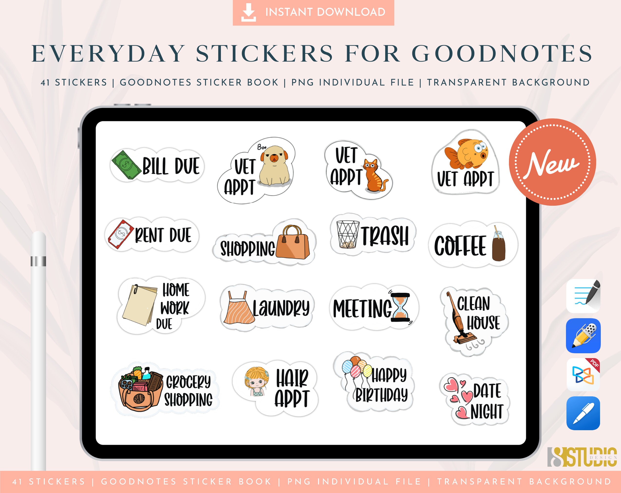 Everyday Stickers for Goodnotes Digital Stickers Book Goodnotes and PNG ...