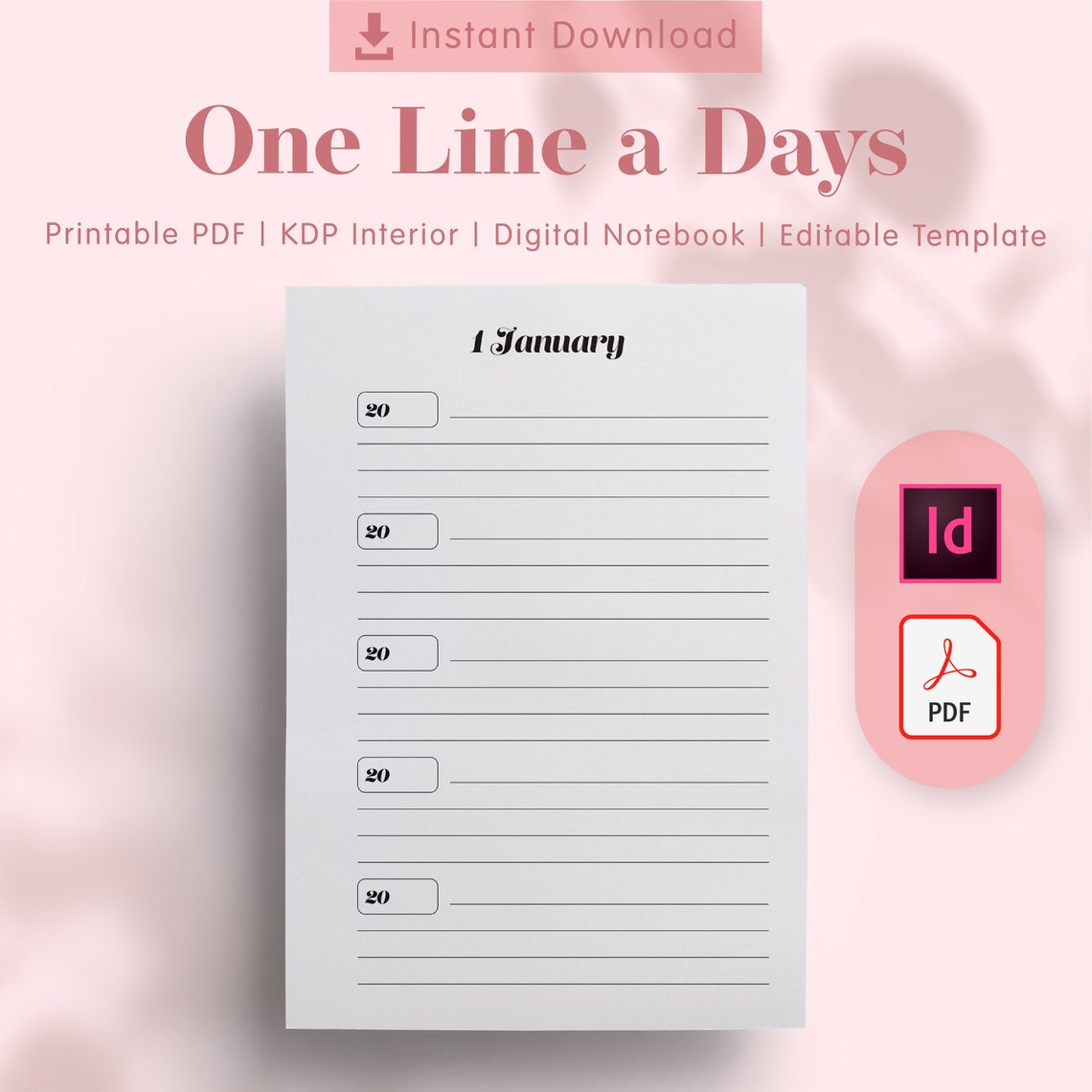 One Line a Days Planner Template KDP Interiors Editable, Printable PDF ...