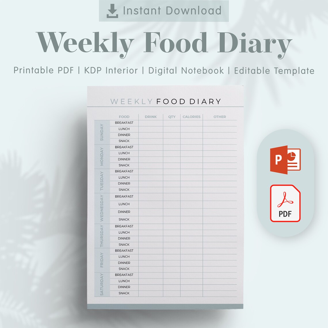 Weekly Food Diary Printable Template KDP Interiors Editable, Printable ...