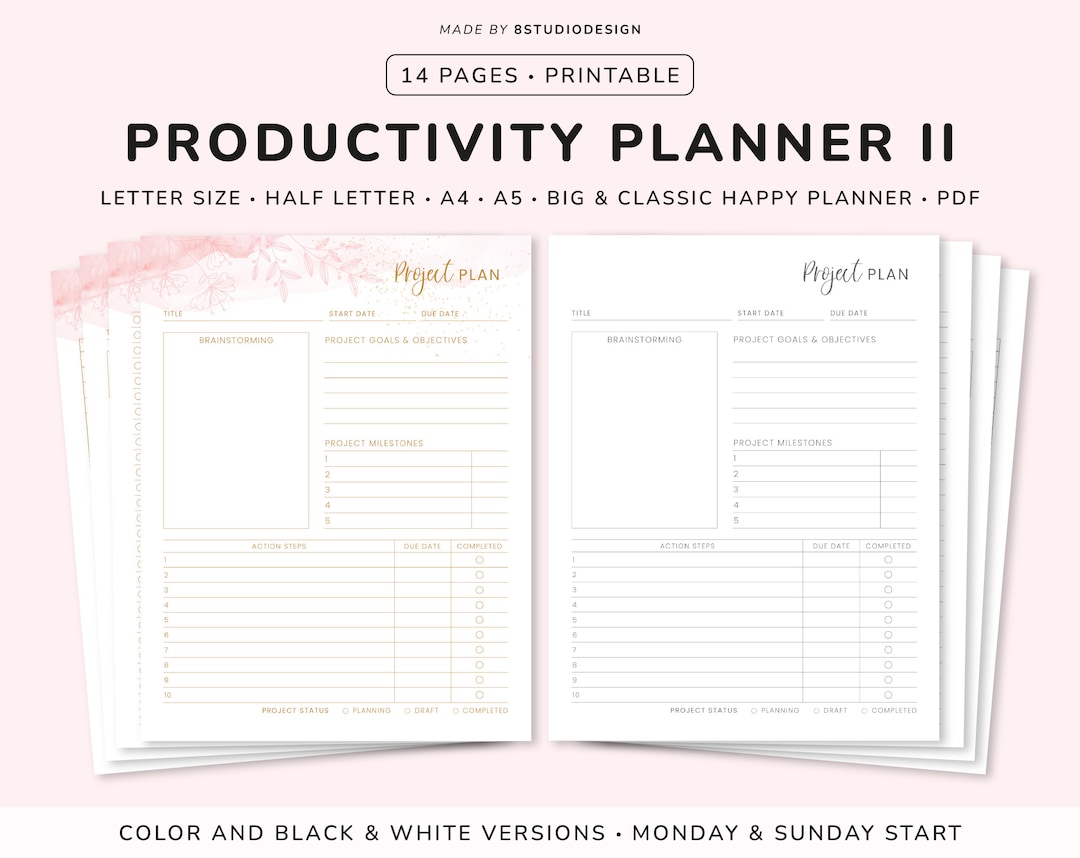 Productivity Planner Printable - Daily Weekly Monthly Planner BUNDLE ...