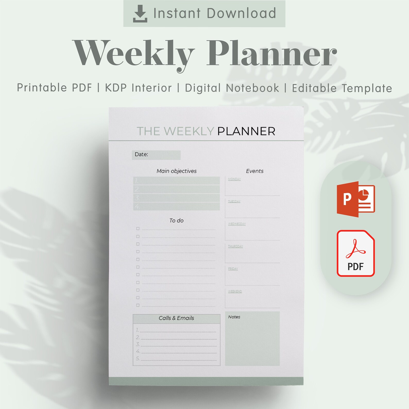 Weekly Planner Template - KDP Interiors Editable, Printable PDF ...