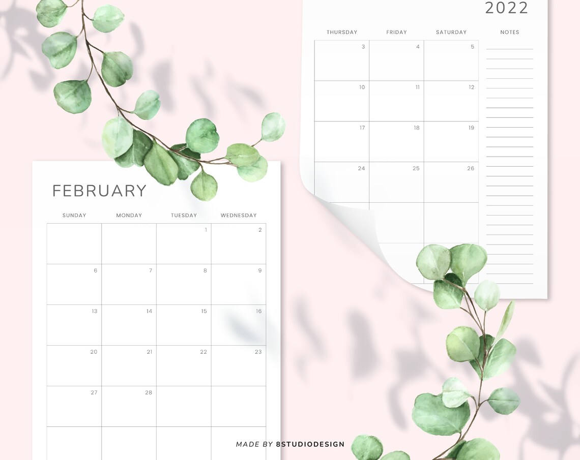 2022 Monthly Planner Printable, Dated Month on 2 Pages, Monthly ...