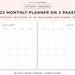 2022 Monthly Planner Printable, Dated Month on 2 Pages, Monthly ...