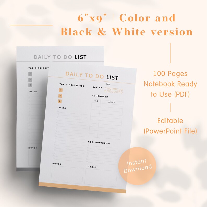 Daily to Do List Printable Template - KDP Interiors Editable, Printable ...