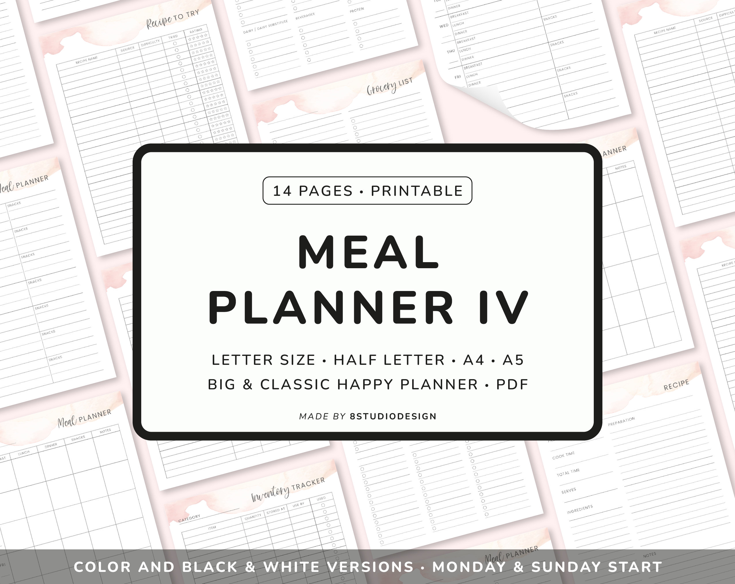 Meal Planner Printable Bundle - Weekly Meal Planner, Grocery List ...