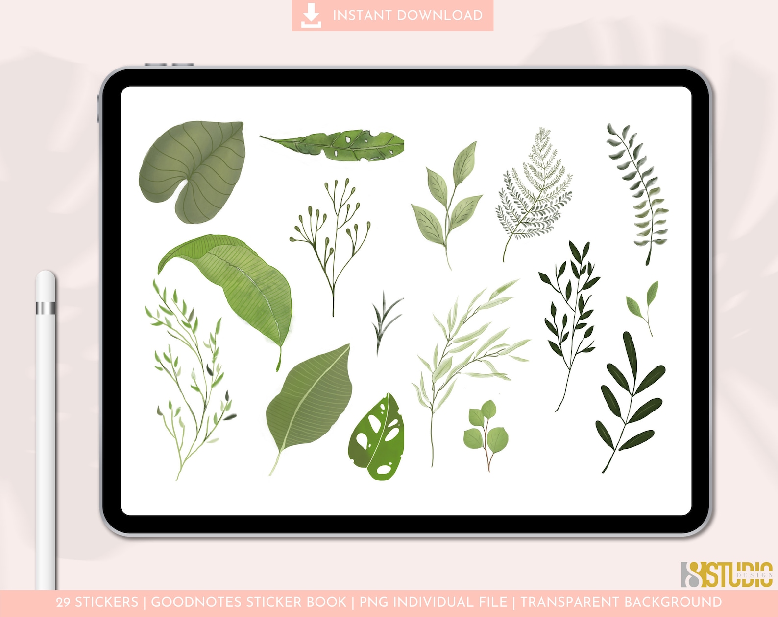 Green Leaf Stickers for Digital Planner - Leafy Plant Stickers ...