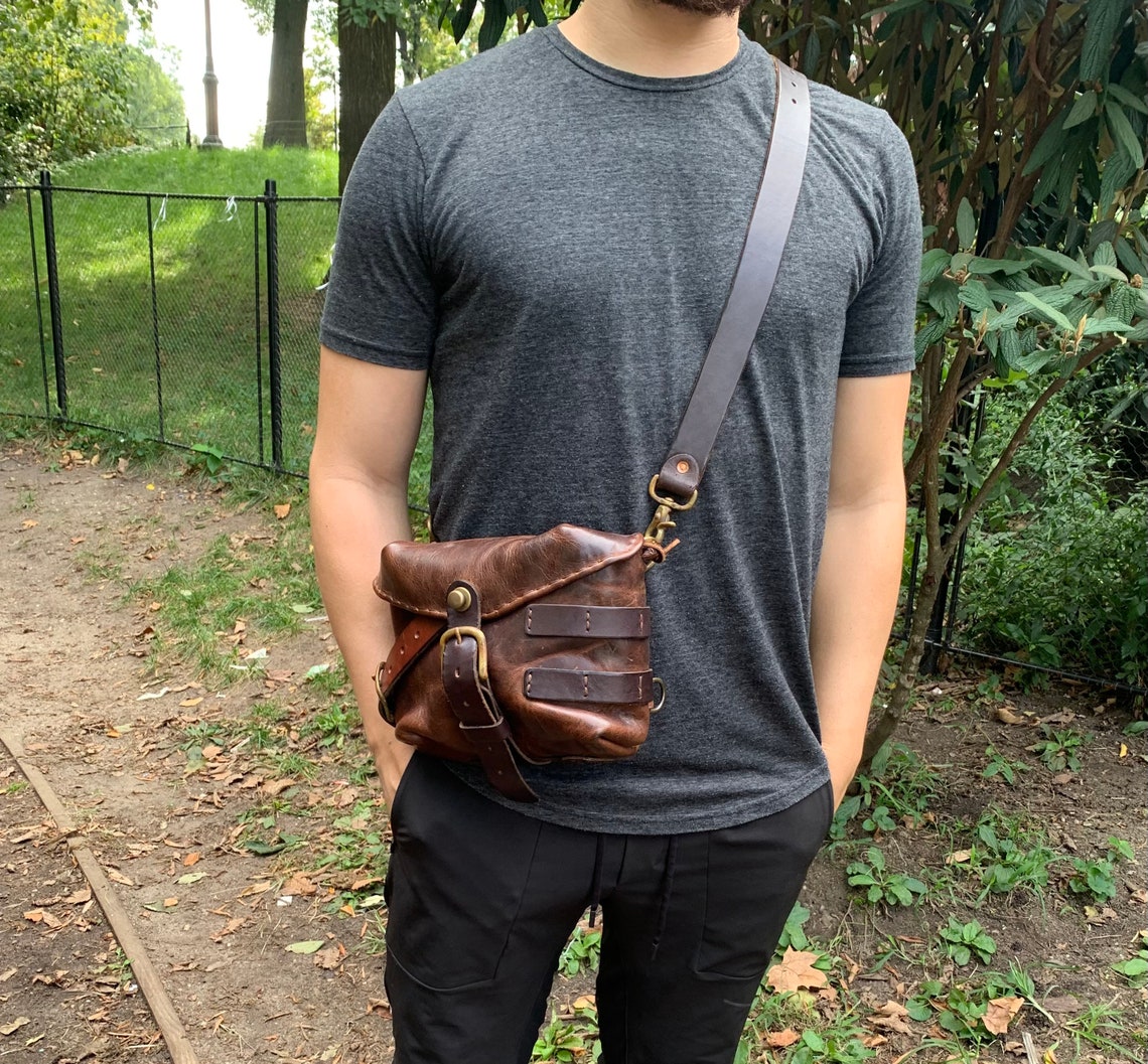 Men's Small Masculine Leather Satchel Bag With MOLLE for - Etsy