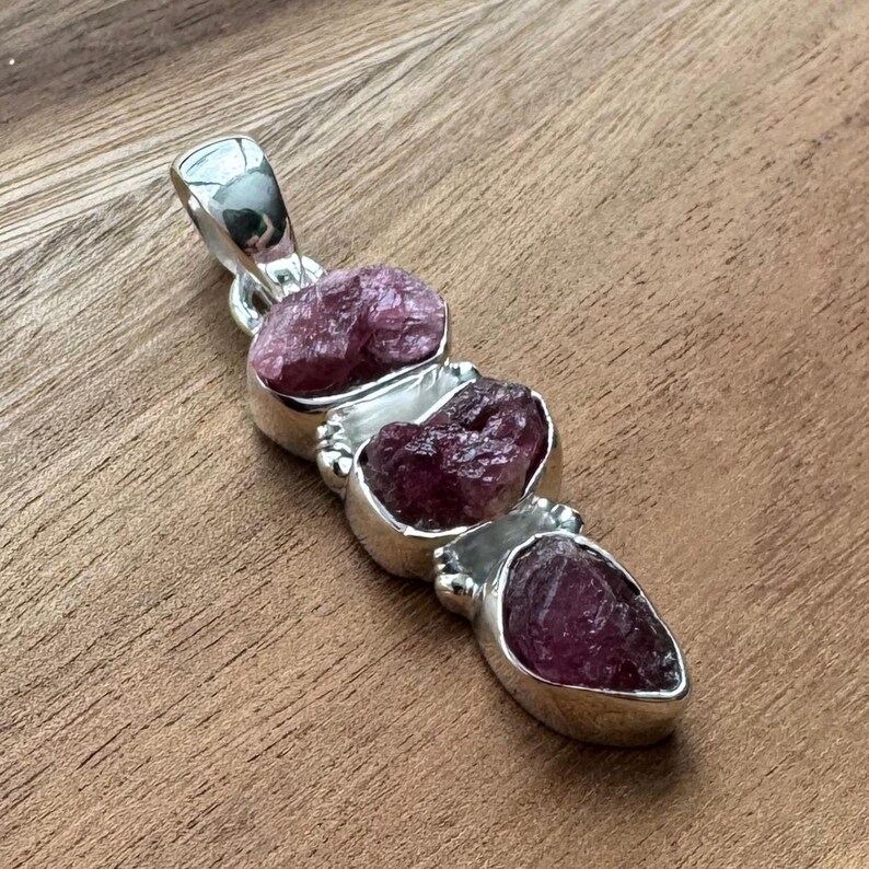 Raw Pink Tourmaline Pendant – 925 Solid Sterling Silver – Rough Cut ...