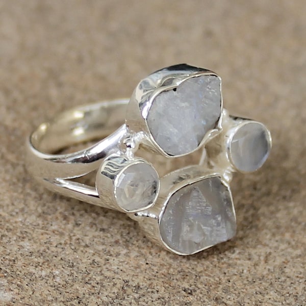 Raw Cut Stone, Sterling Silver Ring - Etsy