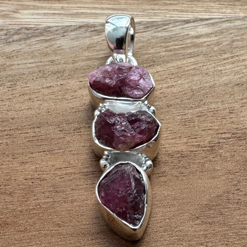 Raw Pink Tourmaline Pendant – 925 Solid Sterling Silver – Rough Cut ...