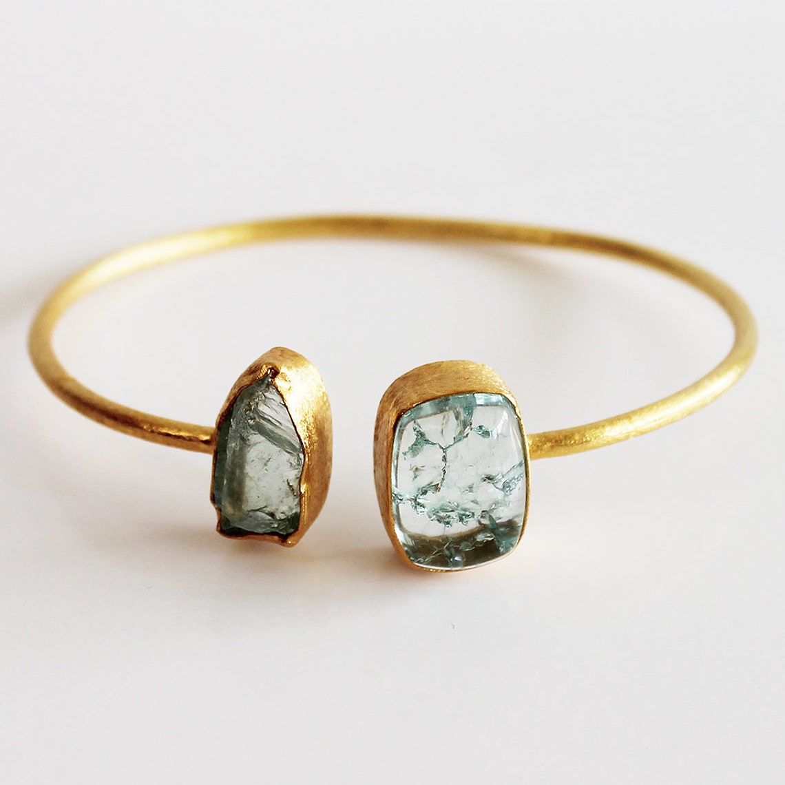 24ct Gold Plated Semi Precious Stone Raw Rough Cut Natural Aquamarine ...