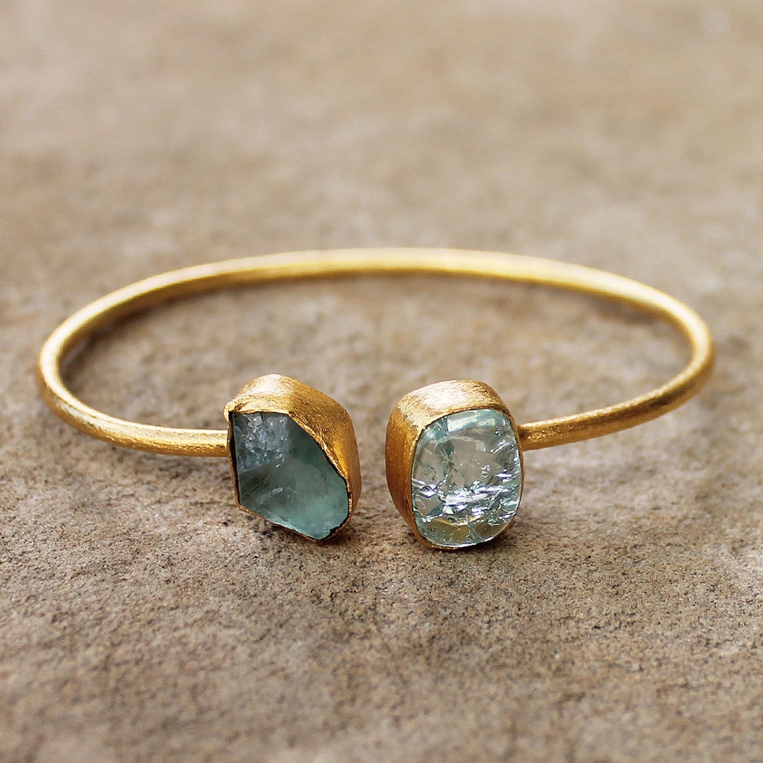 24ct Gold Plated Semi Precious Stone Raw Rough Cut Natural Aquamarine ...
