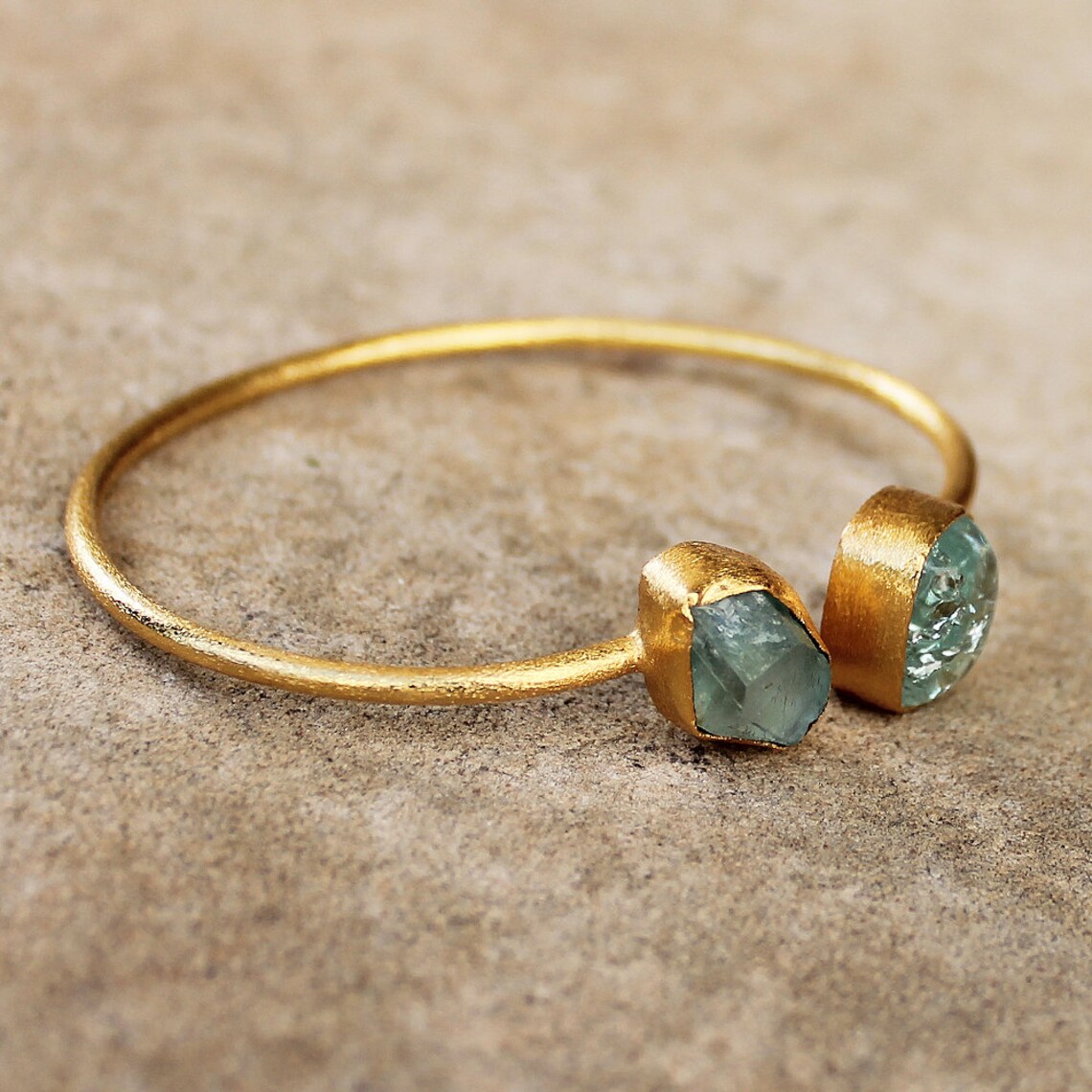 24ct Gold Plated Semi Precious Stone Raw Rough Cut Natural Aquamarine ...