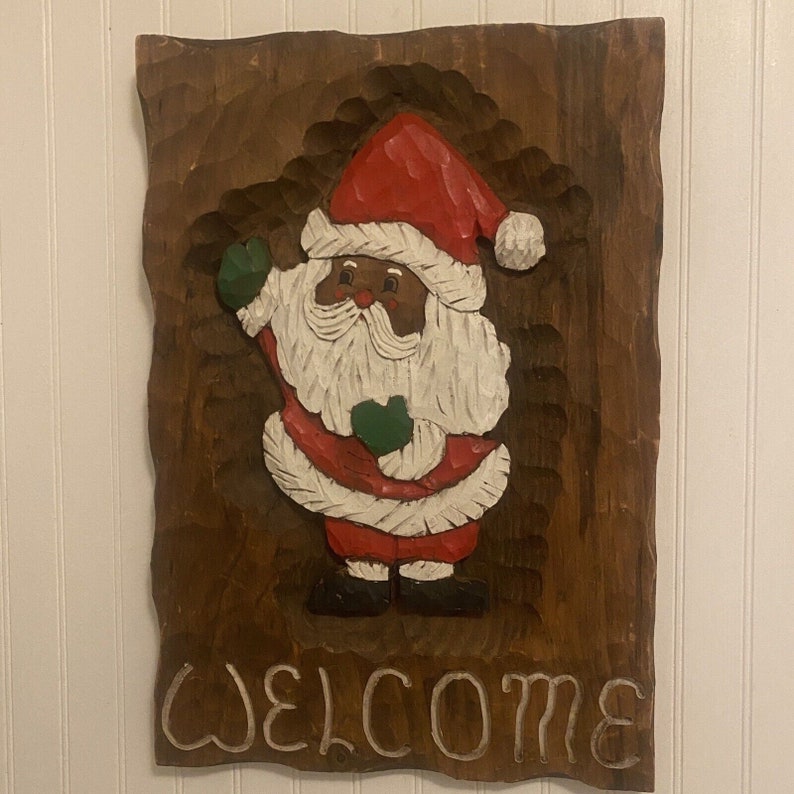 Handmade Carved Wooden Santa Welcome Sign - Etsy