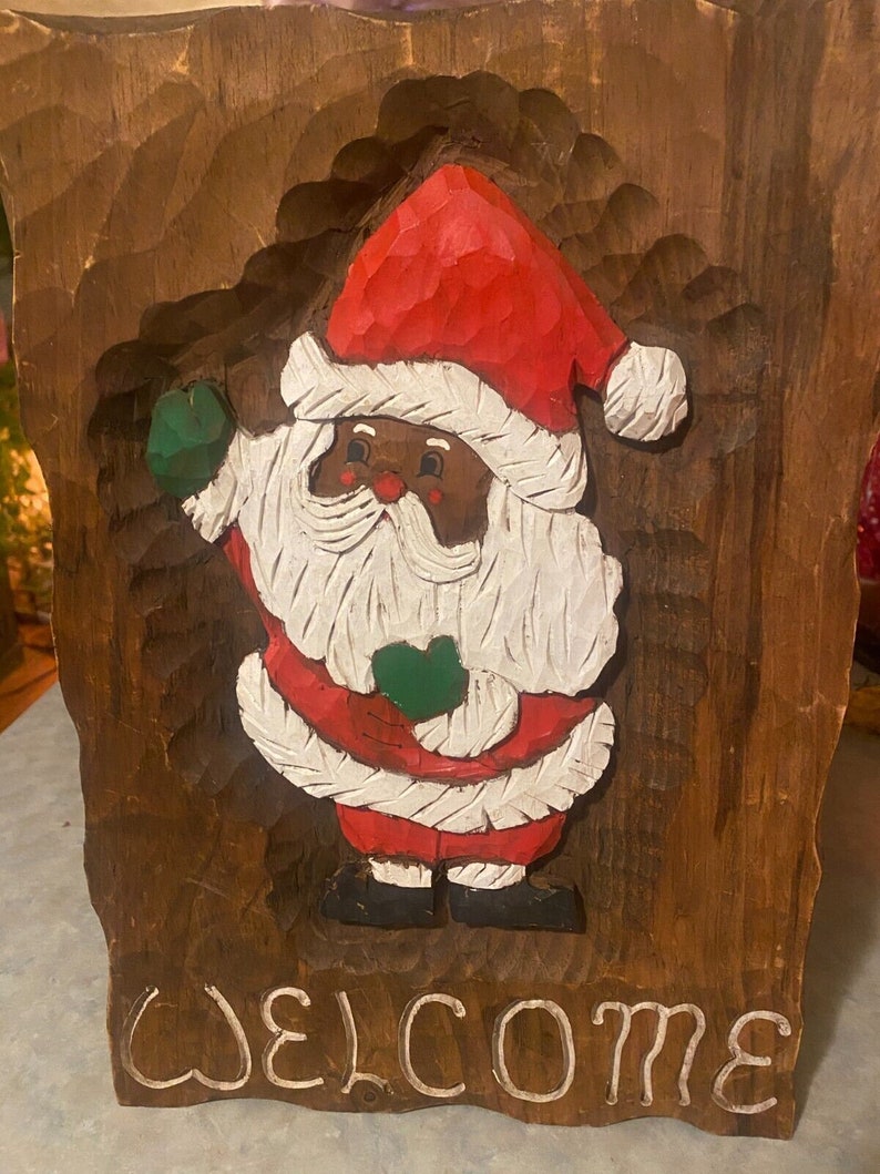 Handmade Carved Wooden Santa Welcome Sign - Etsy