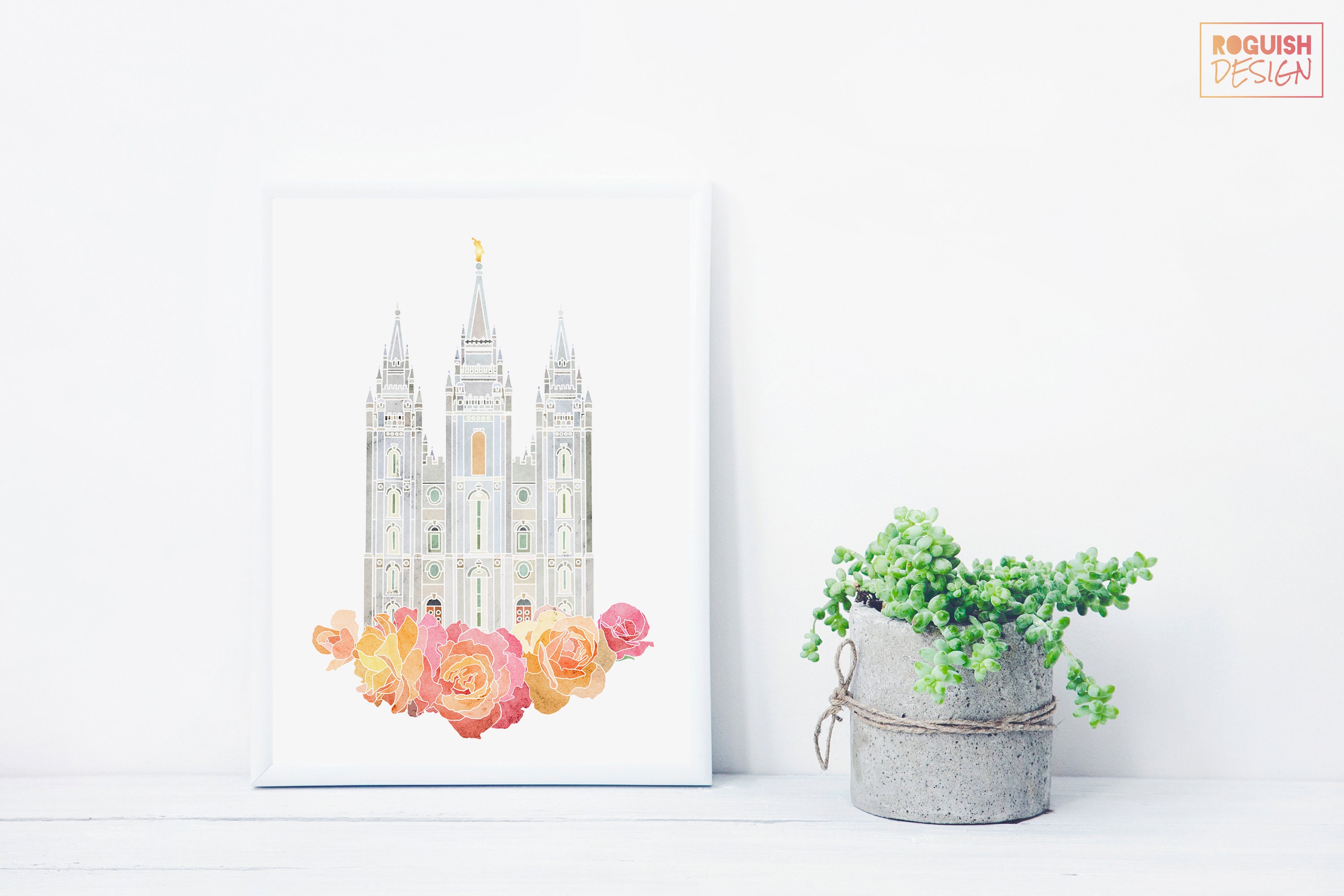 Floral LDS Temple Art Watercolor Flowers Salt Lake Temple Wall - Etsy