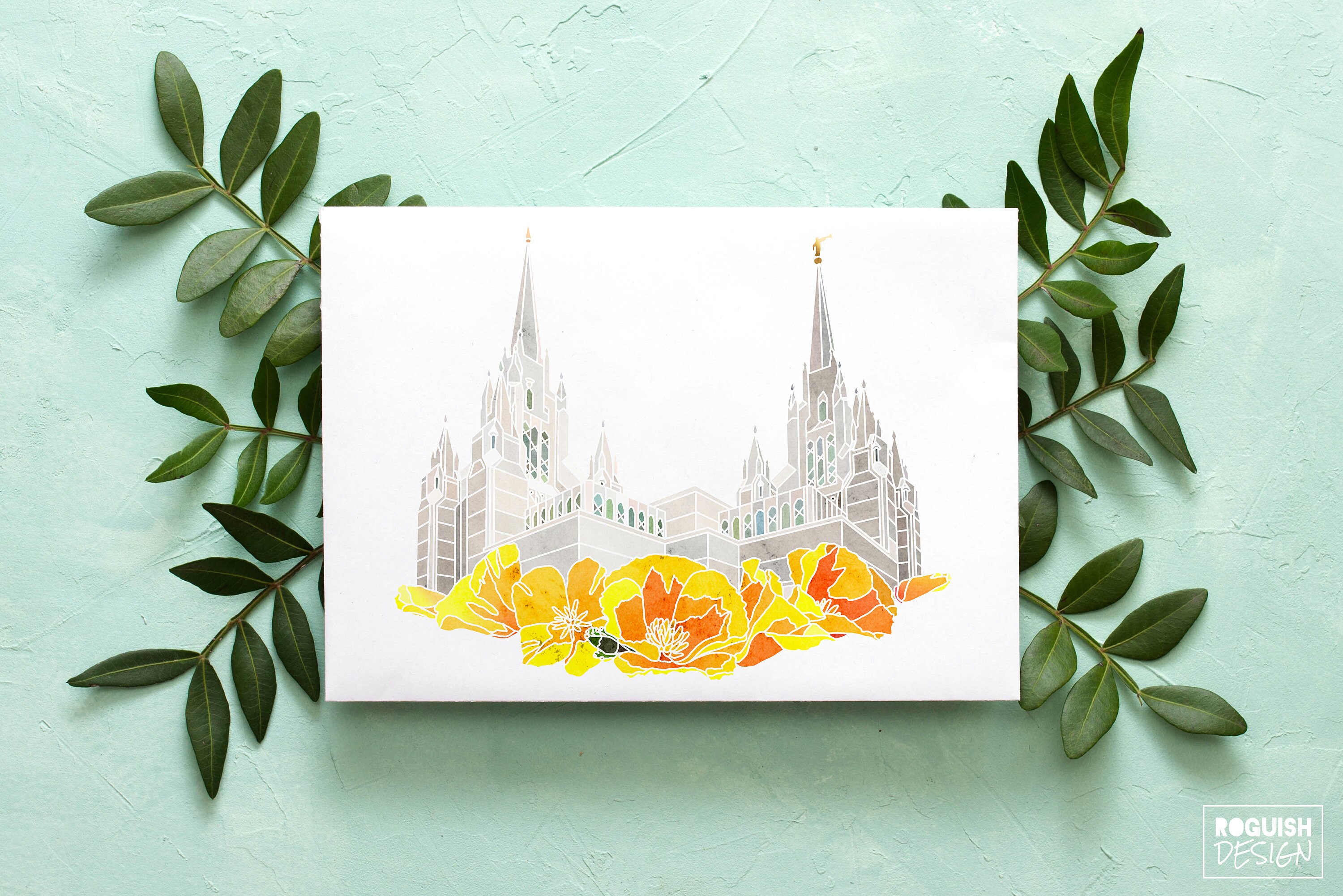 Floral LDS Temple Art Watercolor Flowers San Diego Temple Wall - Etsy