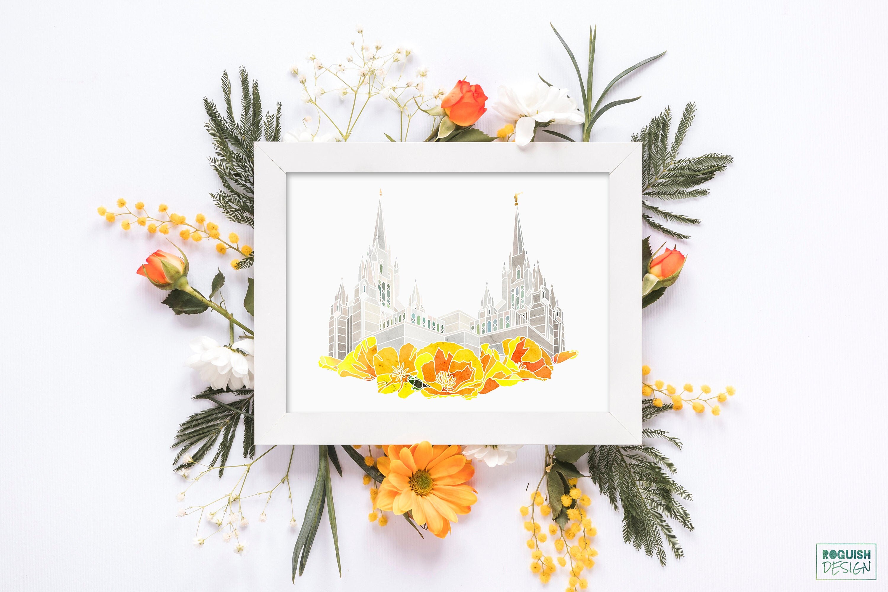 Floral LDS Temple Art Watercolor Flowers San Diego Temple Wall - Etsy