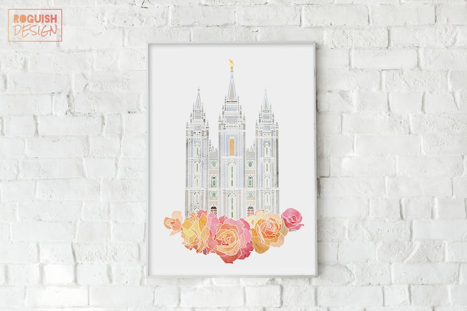 Floral LDS Temple Art Watercolor Flowers Salt Lake Temple Wall - Etsy