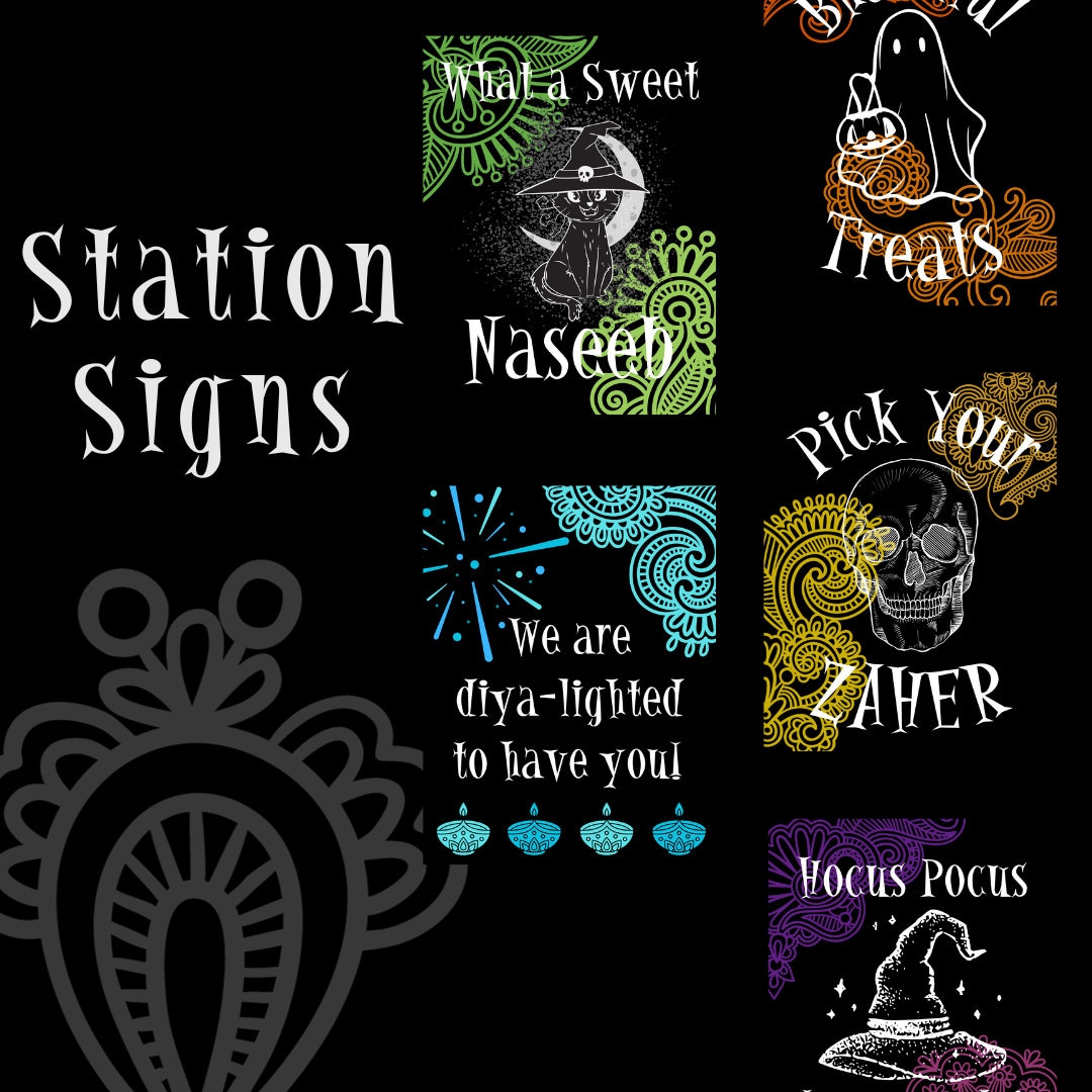 Diwaloween Station Signs, Desi Halloween, Diwali Party, South Asian ...