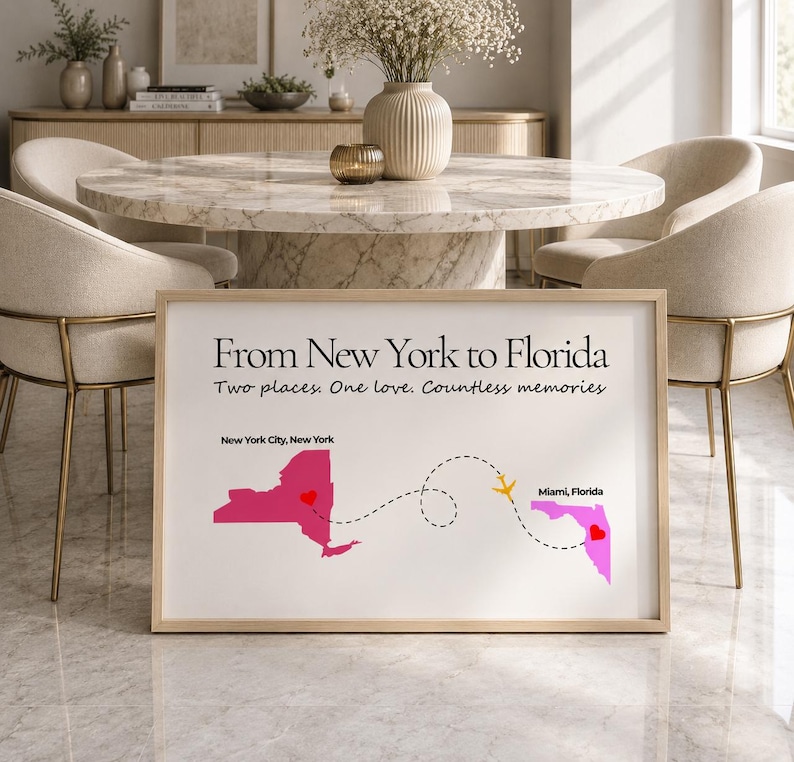 Texas to Arizona Map Print | Long Distance Couples Wall Art (digital ...