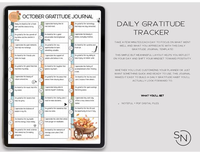 Daily Gratitude Journal Template for Digital Planners (noteful + PDF ...