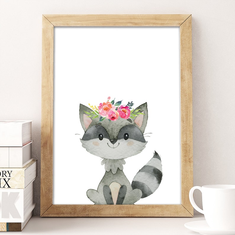 Waldtiere mit Blumen Kunstdruck Set Fuchs Bild Hase Poster Bär | Etsy