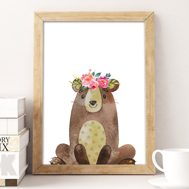 Waldtiere mit Blumen Kunstdruck Set Fuchs Bild Hase Poster Bär | Etsy