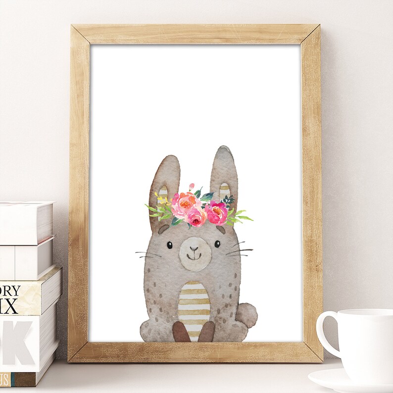 Waldtiere mit Blumen Kunstdruck Set Fuchs Bild Hase Poster Bär | Etsy
