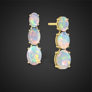 Multi Fire Opal Stud Earrings, Natural Welo Opal Earring, October ...