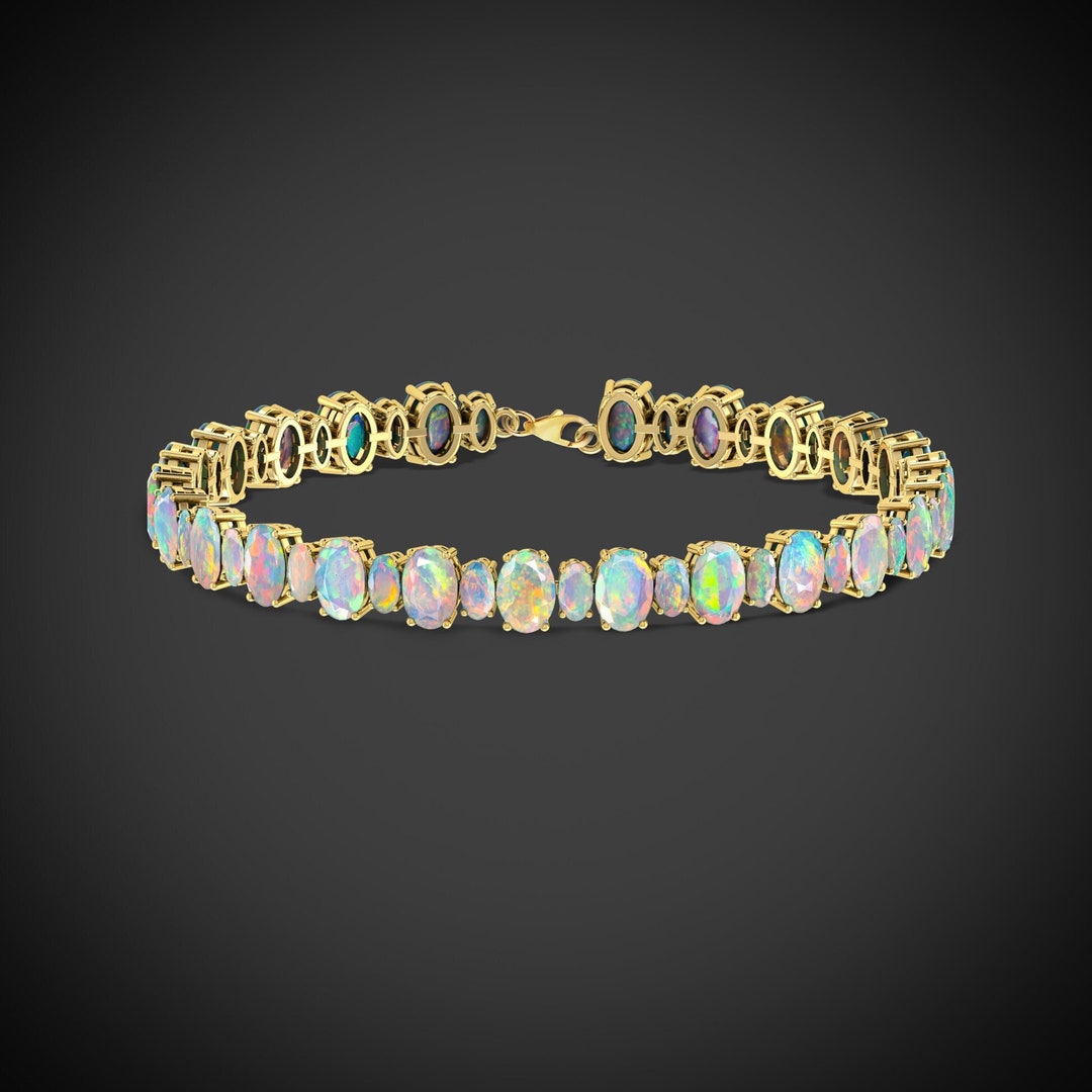 Natural White Multi Fire Oval Cut Opal Tennis Bracelet, October ...