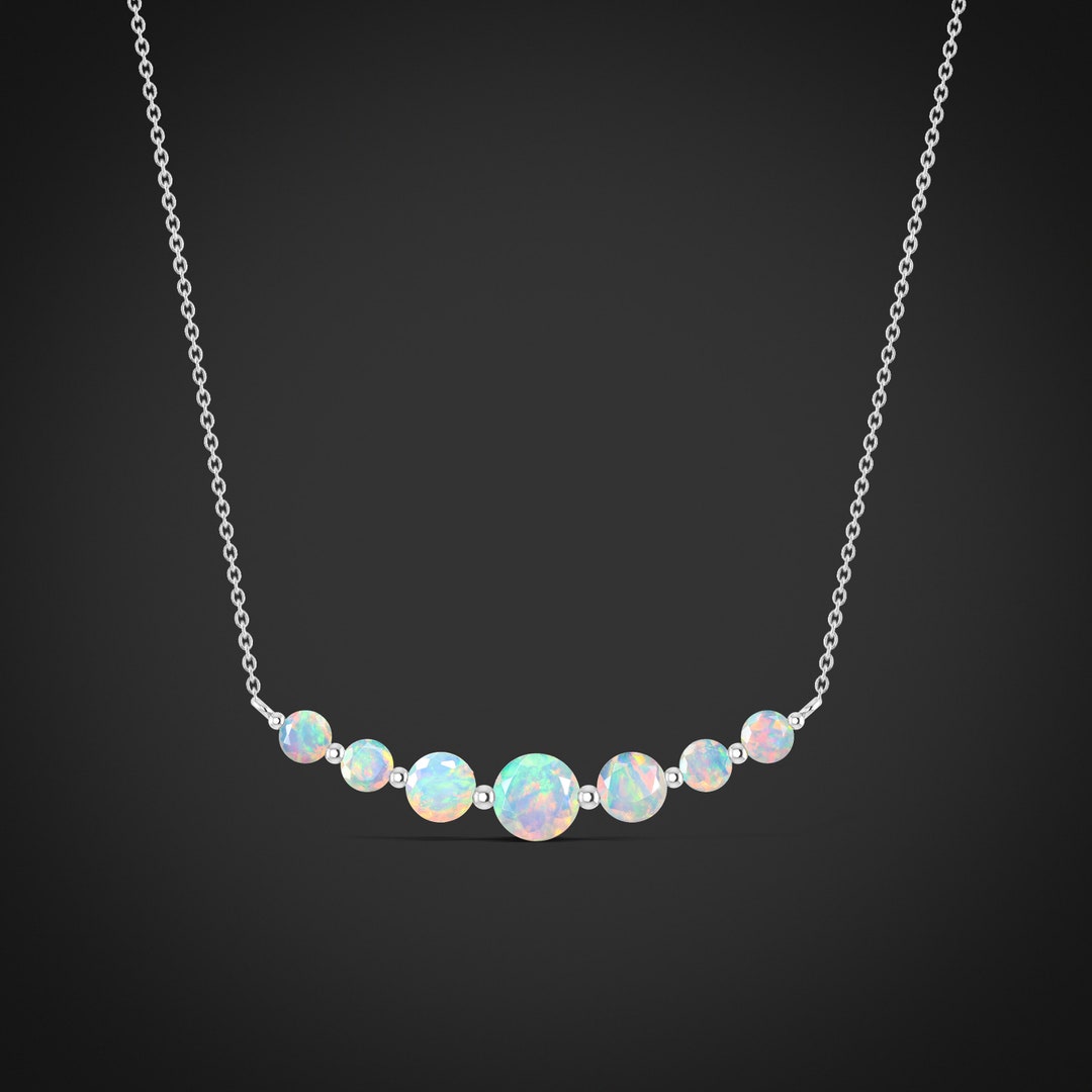Fire White Opal Bar Pendant, Women's Jewelry, Seven Stone White Opal ...