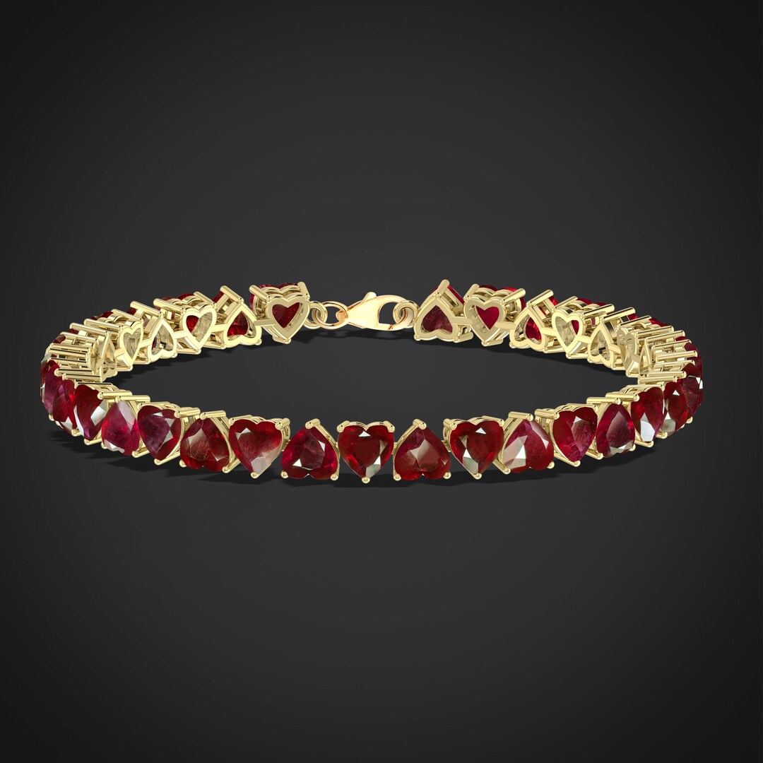 Heart Red Ruby Tennis Bracelet, Bracelet for Women, July Birthstone ...