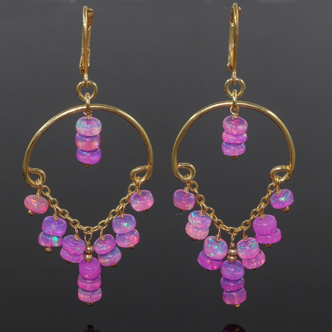 Multifire Purple Opal Gemstone Chandelier Earring, Genuine Opal Beads ...
