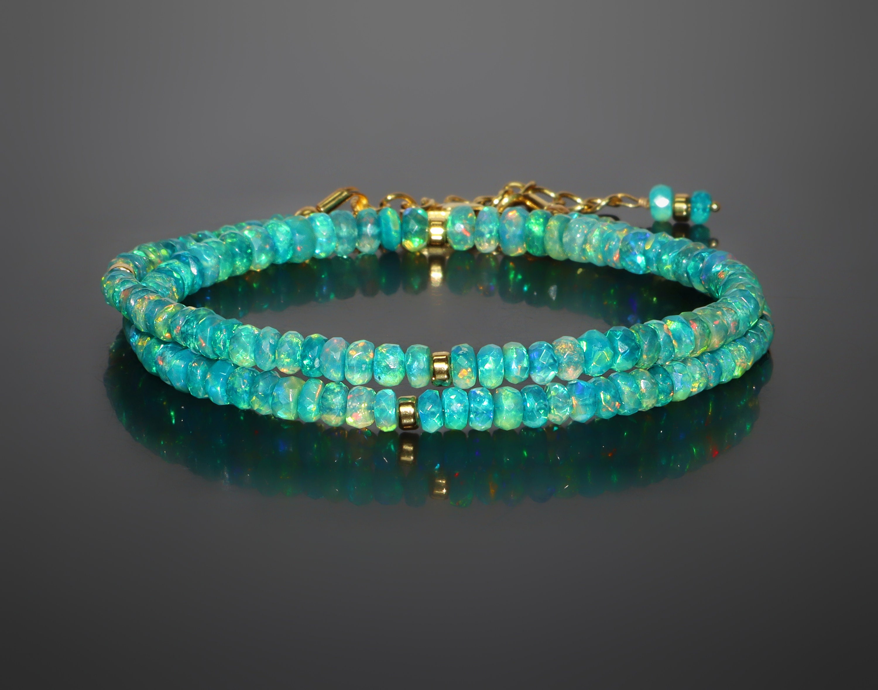 Natural Green Fire Faceted Opal Necklace, Opal Beaded Necklace, Fire ...