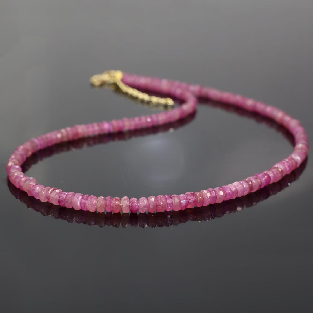 Ruby Faceted Beaded Necklace, AAA Grade Pink Ruby Necklace in 925 ...