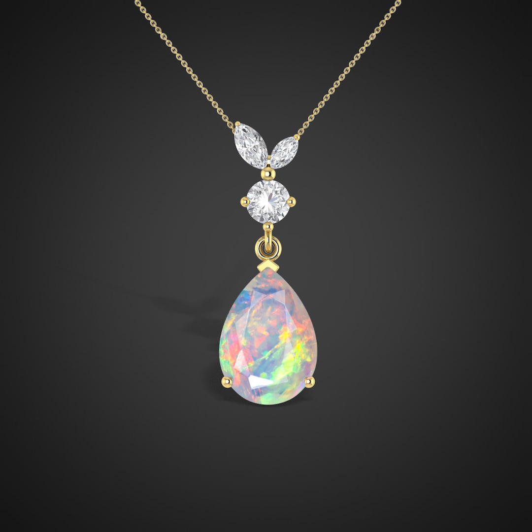 Natural Opal Gemstone Pendant, October Birthstone Necklace for Women ...