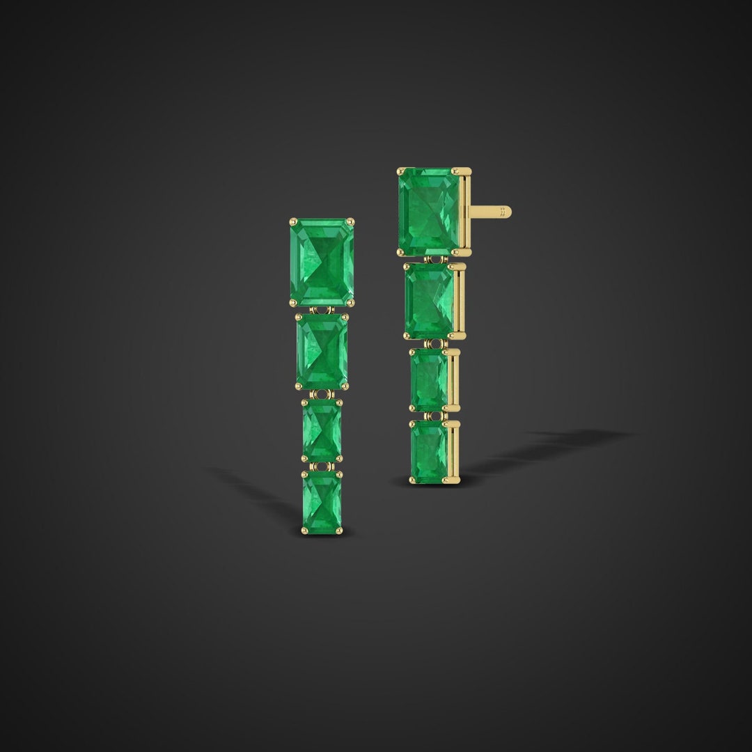 Lab Grown Emerald Earrings for Women, Genuin Green Emerald Earrings, Drop Stud Earrings, Wedding ...