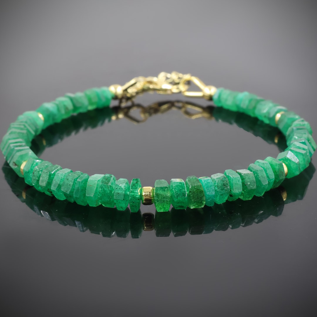 AAA Raw Emerald Faceted Beads Bracelet, Sterling Silver Bracelet ...