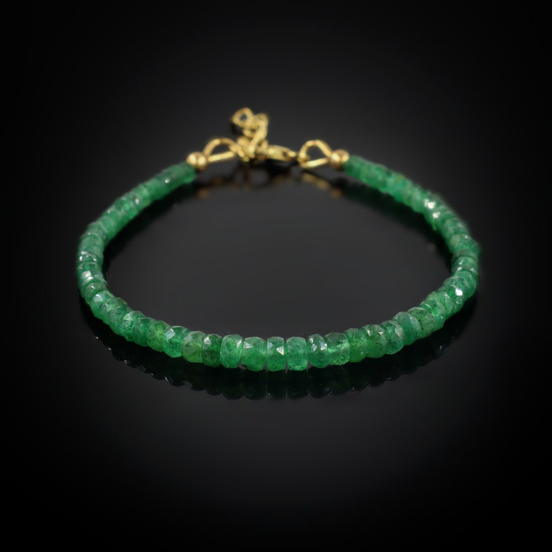 Faceted Emerald Beads Bracelet, Genuine Emerald Bracelet, Emerald ...