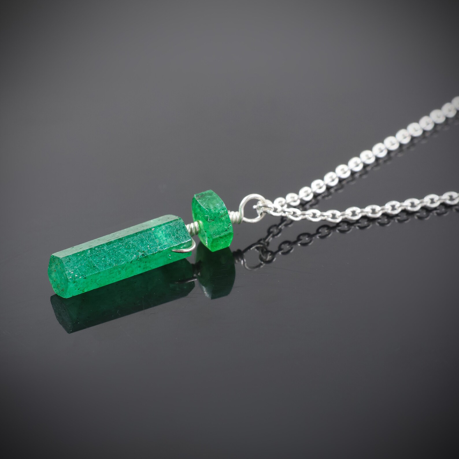 Raw Emerald Hexagon Crystal Necklace, Emerald Sterling Silver Necklace ...
