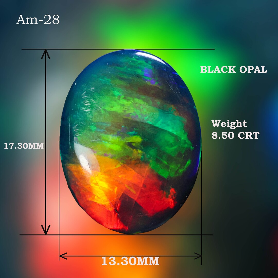 8.50 Crt, Natural Black Oval Shape Cabochon Loose Multi Fire Opal ...